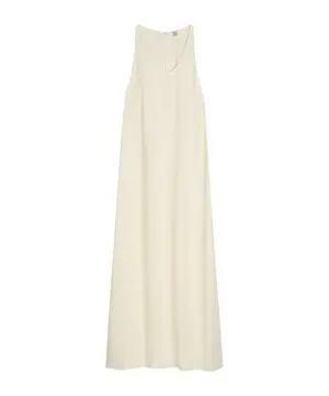 TOTEME Scoop-neck Woven Midi Dress With Distressed Hem - White