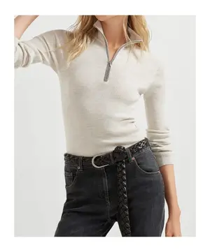 Brunello Cucinelli Monili-chain Half-zip Jumper - White