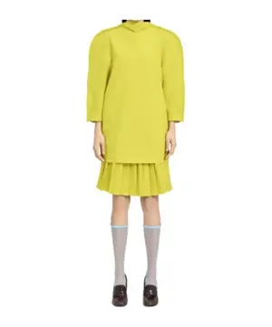 MAISON MARGIELA Lime Yellow Pleated Mini Dress
