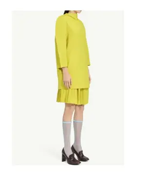 MAISON MARGIELA Lime Yellow Pleated Mini Dress