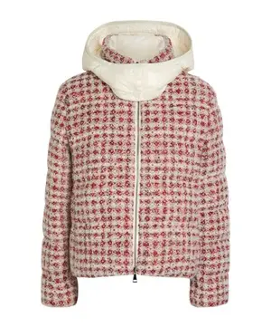 Moncler Plaid Padded Metallic-tweed Jacket - Nude