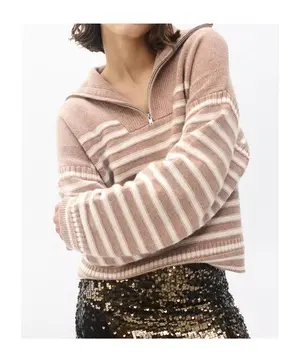 Rag & Bone Striped Half-zip Sweater - Camel