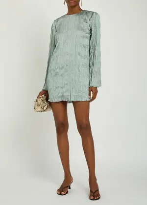 Staud Kona Plissé Mini Dress - Gray