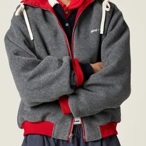 Miu Miu Technical Gazar And Fleece Reversible Bomber Jacket - Red