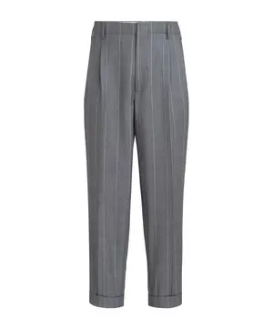 Brunello Cucinelli Virgin Wool Chalk Stripe Trousers With Double Pleats - Gray