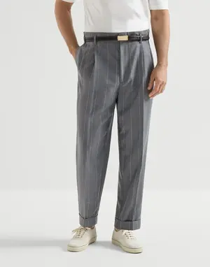 Brunello Cucinelli Virgin Wool Chalk Stripe Trousers With Double Pleats