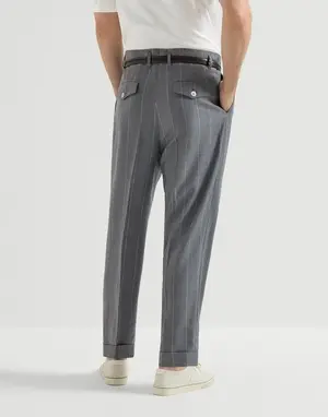 Brunello Cucinelli Virgin Wool Chalk Stripe Trousers With Double Pleats