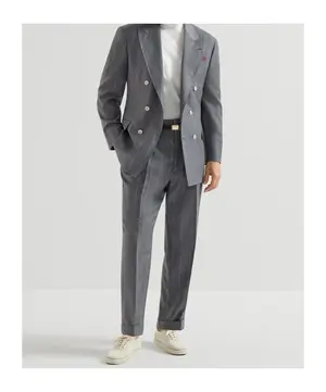 Brunello Cucinelli Virgin Wool Chalk Stripe Trousers With Double Pleats