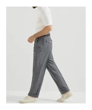 Brunello Cucinelli Virgin Wool Chalk Stripe Trousers With Double Pleats