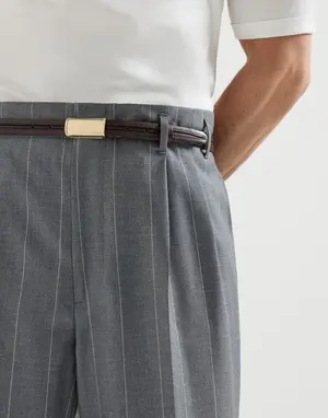 Brunello Cucinelli Virgin Wool Chalk Stripe Trousers With Double Pleats