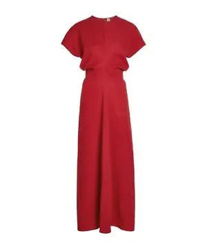 TOTEME Fitted Waist Wool Midi Dress - Red