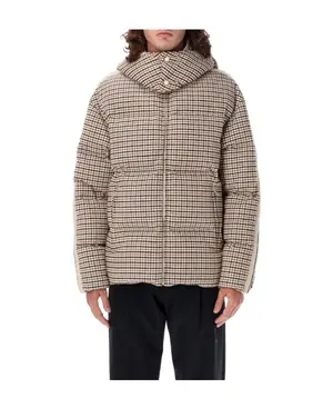 Palm Angels Micro Check Hooded Puffer Jacket - Nude