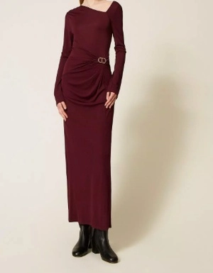 TWINSET Draped Asymmetric Maxi Dress - Brown