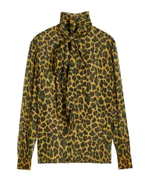 SAINT LAURENT Leopard Semi-sheer Silk Blouse