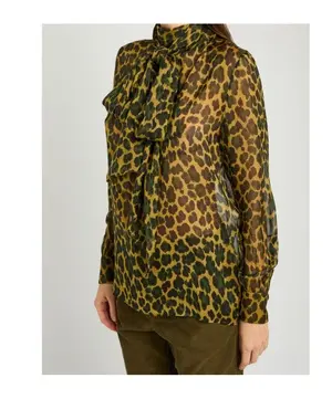 Saint Laurent Leopard Semi-sheer Silk Blouse