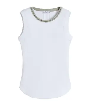 Brunello Cucinelli Ribbed Sleeveless Top With Curved Hem