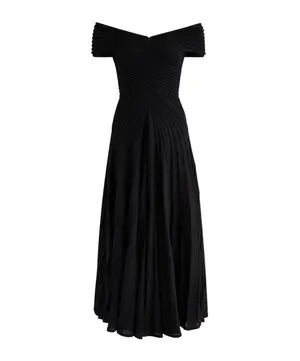 Alaïa Off-the-shoulder Ribbed Wool Midi Dress - Black
