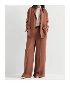 Brunello Cucinelli Viscose And Linen Fluid Twill Wide Trousers With Monili - Brown
