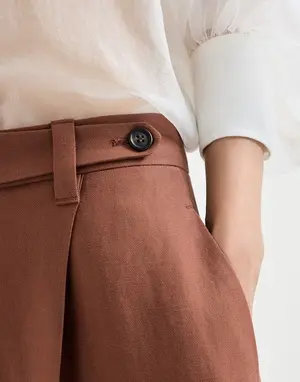 Brunello Cucinelli Viscose And Linen Fluid Twill Wide Trousers With Monili - Brown