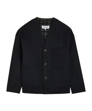 Loewe Embossed-anagram Wool And Cashmere-blend Cardigan - Black