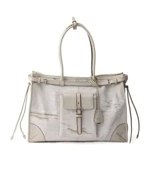Prada Bonnie Extra-large Printed Linen And Leather Tote Bag - White