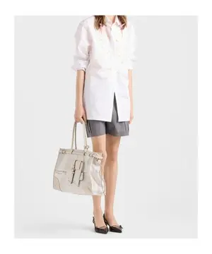 Prada Bonnie Extra-large Printed Linen And Leather Tote Bag