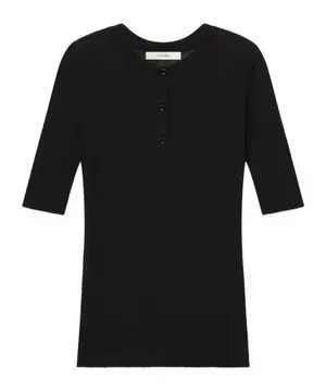 FRAME The Henley Rib Tee - Black
