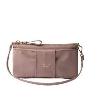 Prada Nappa Leather Zip-up Pouch With Bow Detail - Opal