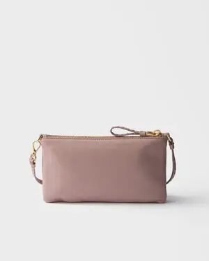 Prada Nappa Leather Zip-up Pouch With Bow Detail - Opal
