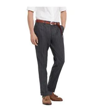 Brunello Cucinelli Virgin-wool Pinstripe Trousers - Grey