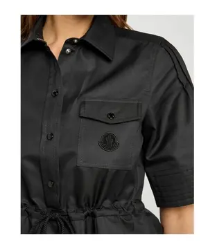 Moncler Pleated Cotton-blend Midi Shirt Dress