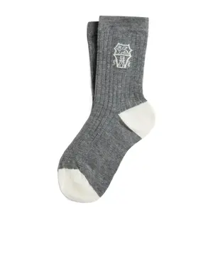 Brunello Cucinelli Cotton Rib-knit Socks With Intarsia - Grey