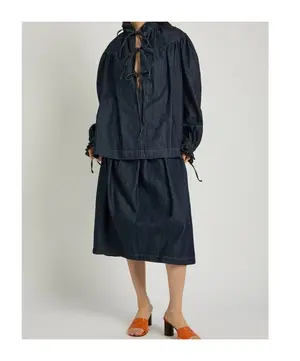 Dries Van Noten Denim Blouse With Ruffle Trim And Tie Details