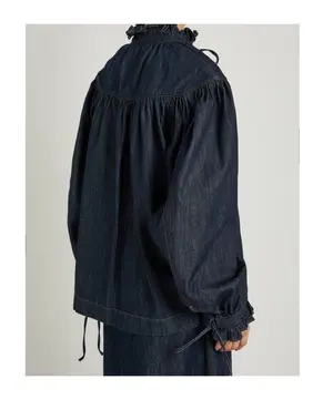Dries Van Noten Denim Blouse With Ruffle Trim And Tie Details