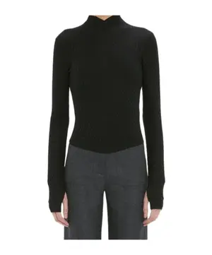 Victoria Beckham Georgia Ribbed High Neck Jumper - Black