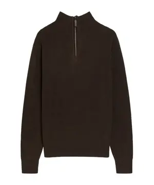TOD'S Ribbed Half-zip Silk And Cotton-blend Jumper - Black