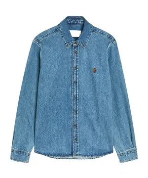 AMI Paris Logo-embroidered Denim Shirt - Blue