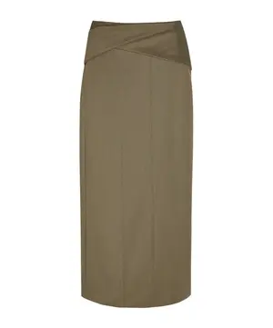 Victoria Beckham Wrap-detail Wool-blend Midi Skirt - Brown