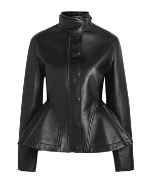 Alaïa Panelled Peplum Leather Jacket - Black