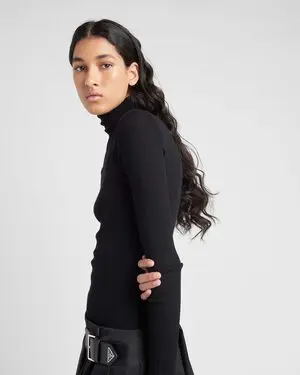 Prada Superfine Wool Ribbed Turtleneck Sweater - Black