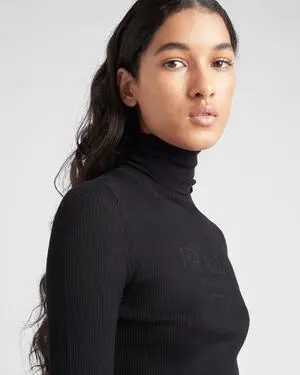 Prada Superfine Wool Ribbed Turtleneck Sweater - Black