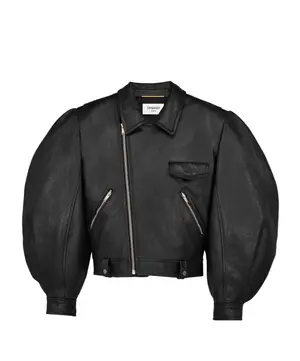Saint Laurent Balloon-sleeve Jacket In Creased Leather - Black