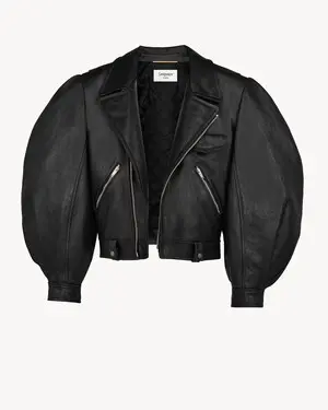 Saint Laurent Balloon-sleeve Jacket In Creased Leather