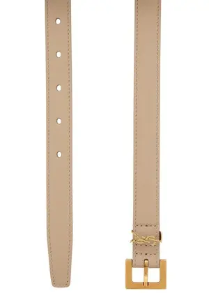 Saint Laurent Logo Leather Belt - Nude