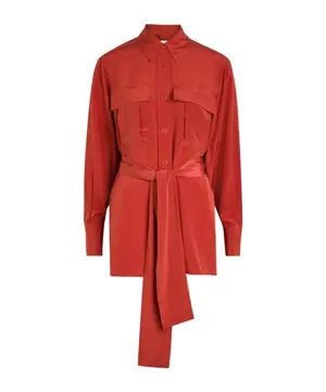 JOSEPH Joseph Yas Belted Silk Shirt Red