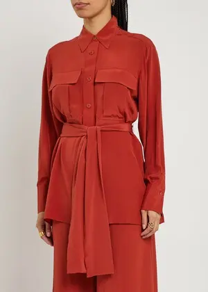 JOSEPH Yas Belted Silk Shirt - Red