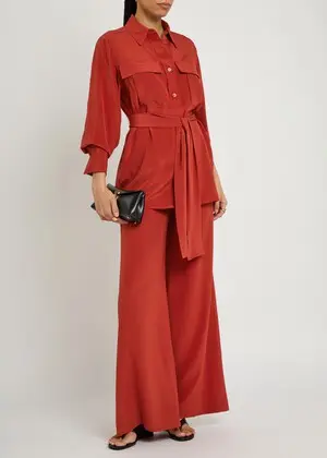 JOSEPH Yas Belted Silk Shirt - Red