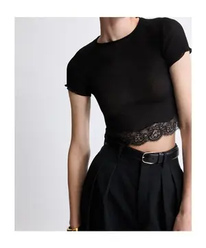 Saint Laurent Lace Detailed Crewneck T-shirt