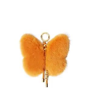 Fendi Mink Fur Butterfly Charm Pendant - Orange