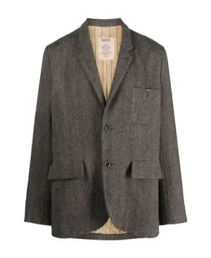 UMA WANG Herringbone-pattern Single-breasted Blazer - Black